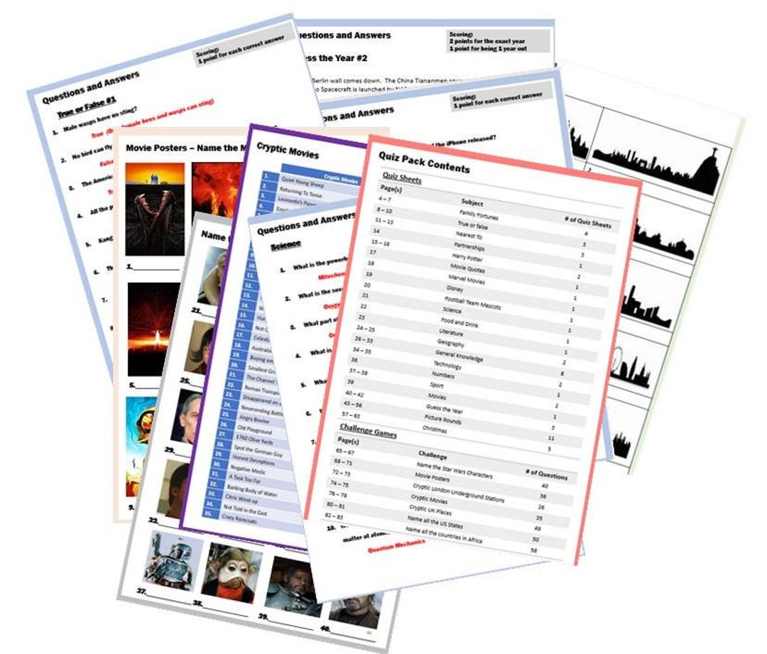 30% off ULTIMATE QUIZ PACK 850 Questions / 55 Quiz Sheets / 28 Subjects ...