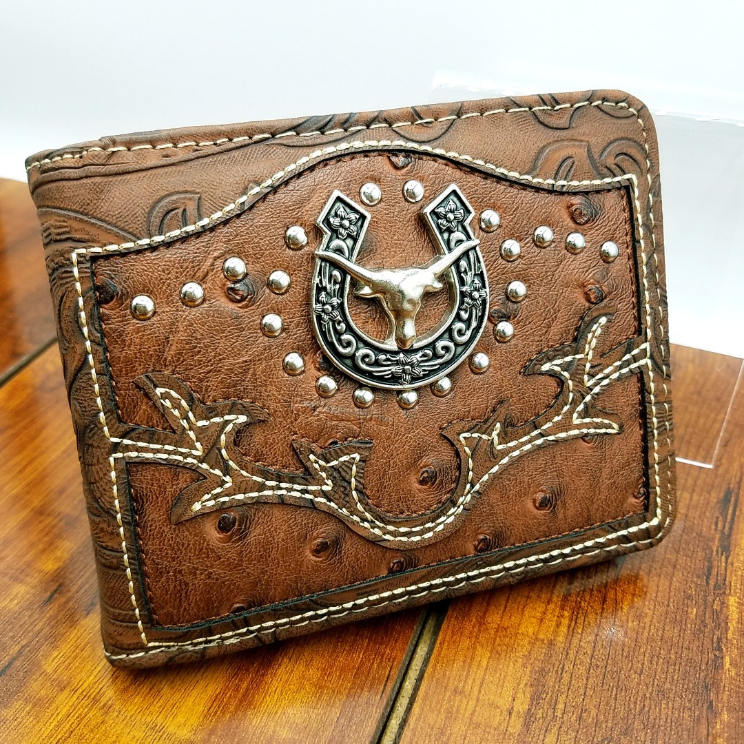 Personalized Longhorn Horseshoe Men's Wallet Texas Western Style Cowboy ...
