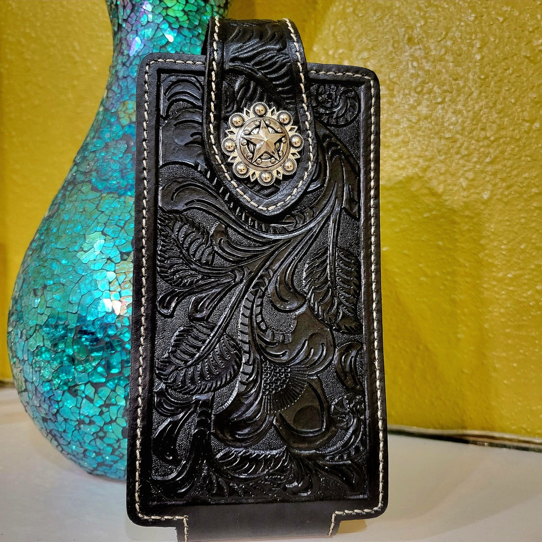 Star Western Cowboy Leather Phone Holster Sheriff Star Holder BLACK for ...
