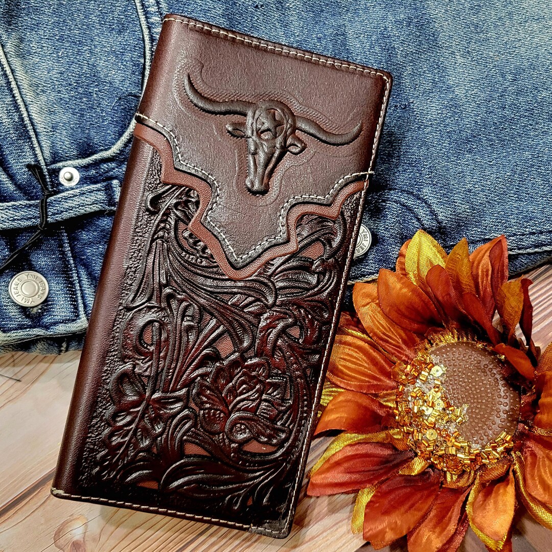 Longhorn Western Wallet Texas Star GENUINE LEATHER Wallet Cowboy Rodeo ...