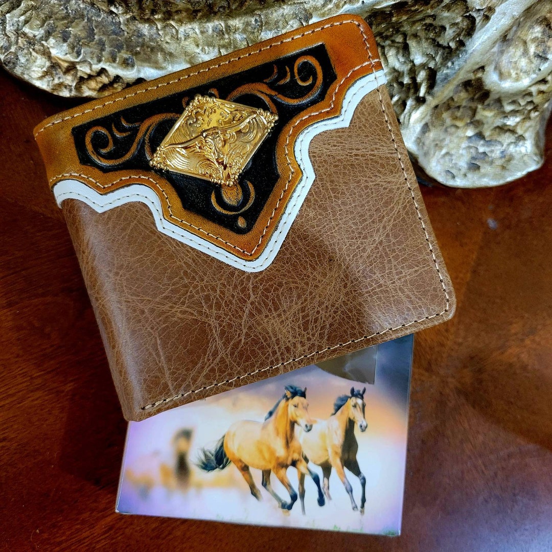Longhorn Texas Mens Wallet Western GENUINE LEATHER Short Bifold ...