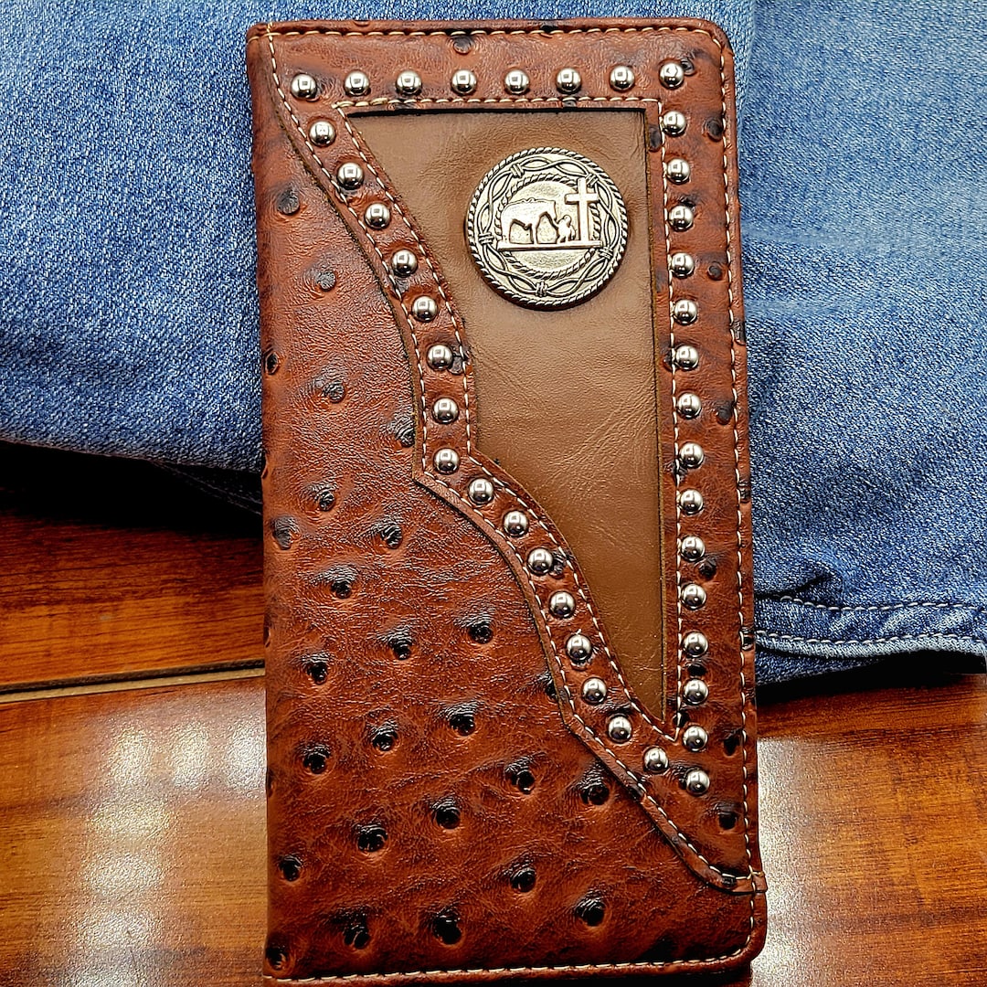 Cross Praying Cowboy Mens Wallet Western Bifold Check Book Faux Leather ...