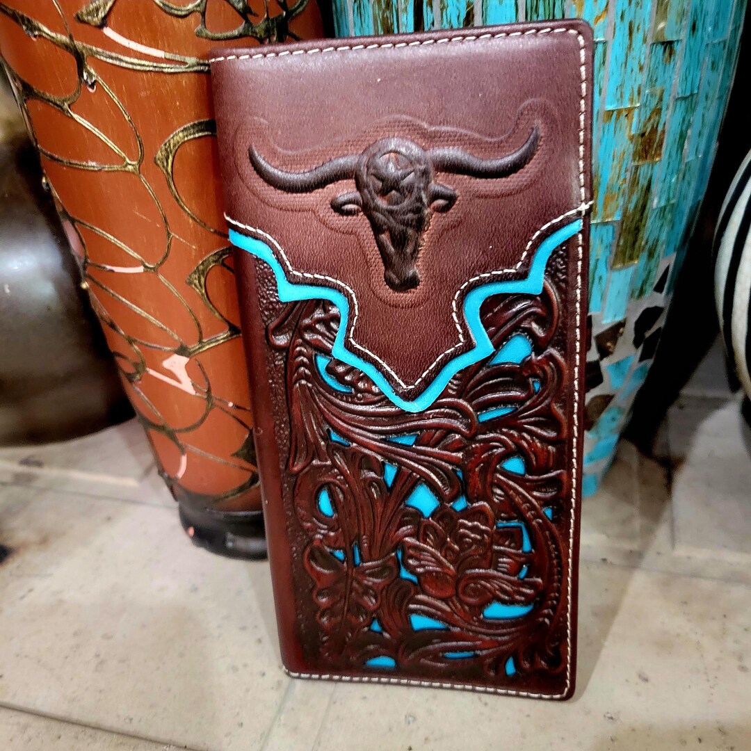 Longhorn Western Wallet Texas Star GENUINE LEATHER Wallet Lasercut ...