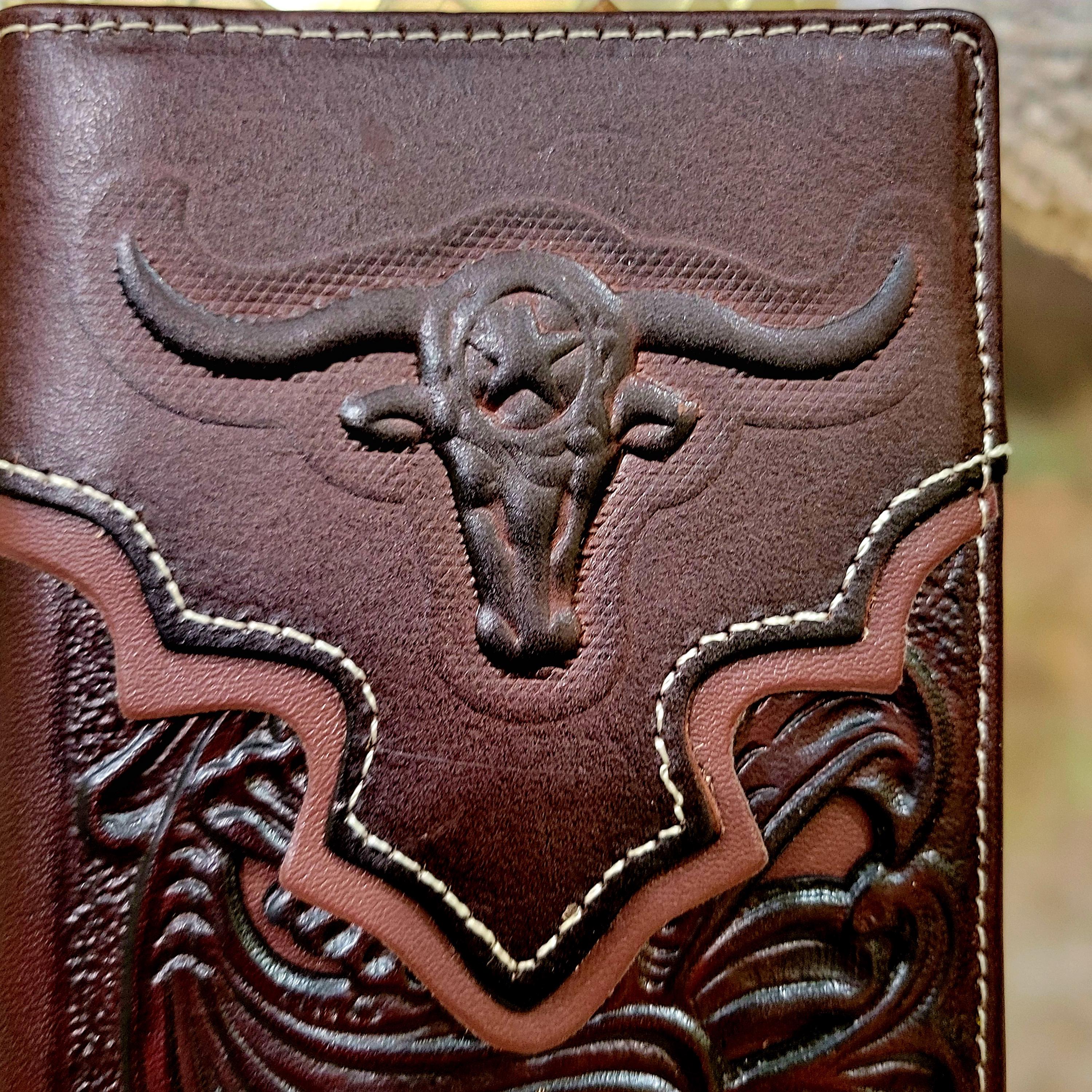Longhorn Western Wallet Texas Star GENUINE LEATHER Wallet Cowboy Rodeo ...