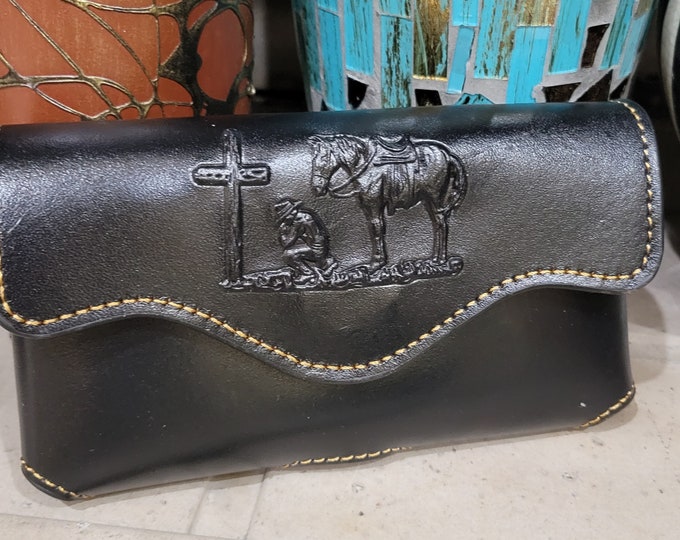 Praying Cowboy Western Phone Holster Belt Loop Horizontal Black Cowboy ...