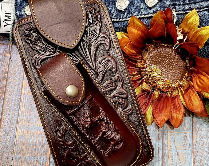 Praying Cowboy Phone Holster With Knife Sheath Western Genuine Leather ...