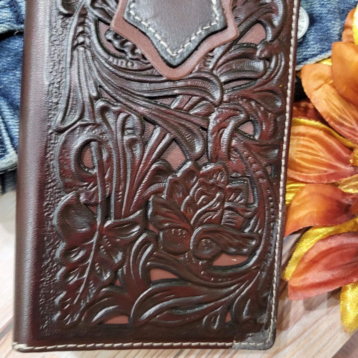 Longhorn Western Wallet Texas Star GENUINE LEATHER Wallet Cowboy Rodeo ...