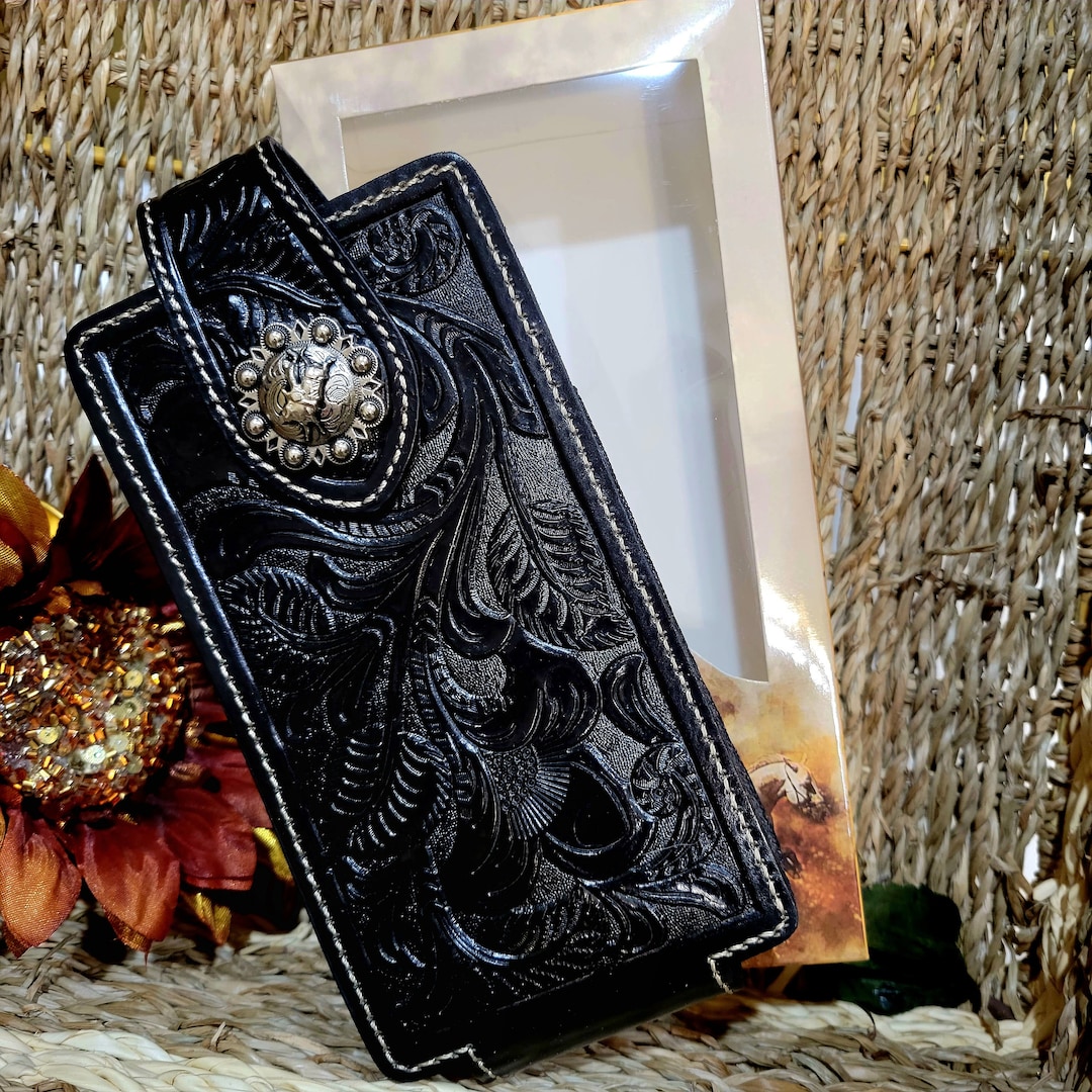 Bullrider Western Cowboy Leather Phone Holster Holder BLACK for LARGER ...