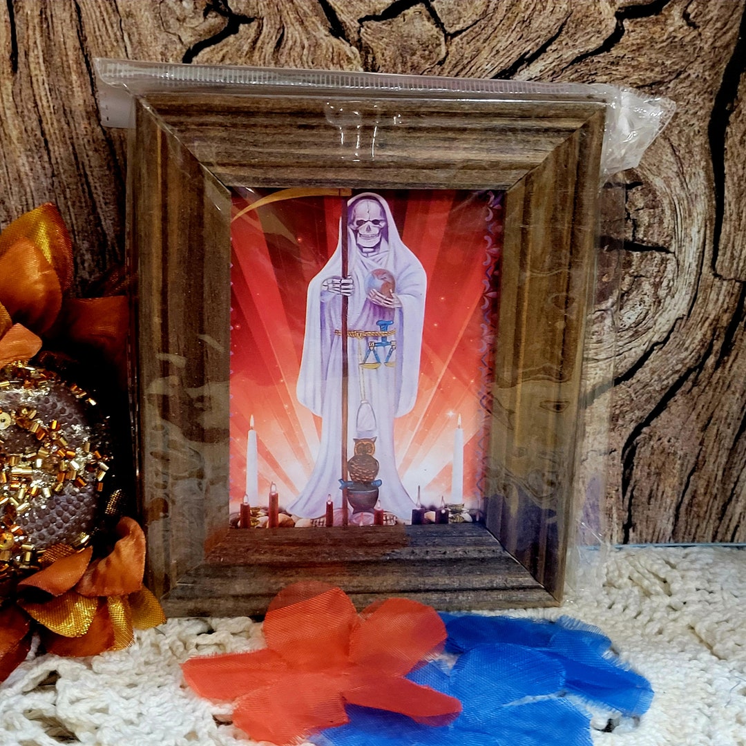 Santa Muerte-holy Death Prayer Card Oracion in Wooden Frame 5x4 Inches ...