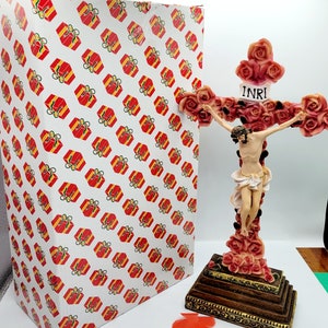 INRI Crucifix With Roses Jesus Christ Table Stand Altar Gold Accents 13 ...