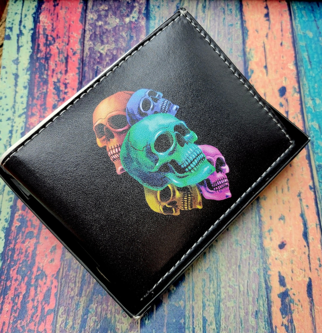 Personalized Five Skulls Wallet Gothic Skull Printed Wallet Bi-fold 2 ...