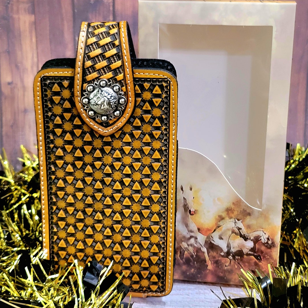 Horse Western Phone Holster Cowboy Leather Phone Holster Holder Tan for ...