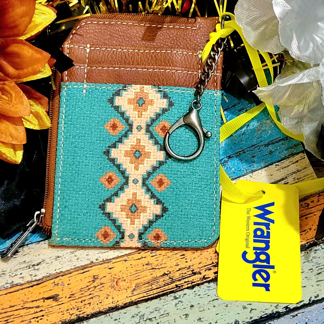 Wrangler Western Card Wallet Real Leather Aztec Pattern Credit Card ...