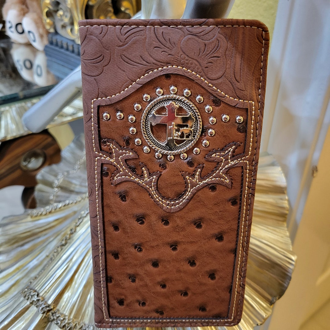 Personalized Cross Praying Cowboy Mens Wallet Western Bifold Check Book ...