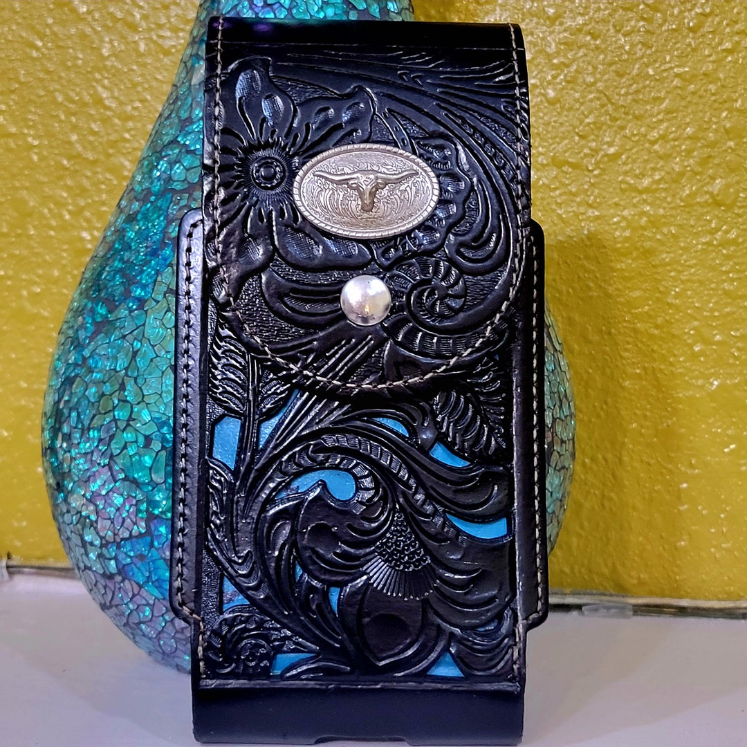 Longhorn Western Phone Holster Cowboy Leather Phone Case Holster Holder ...