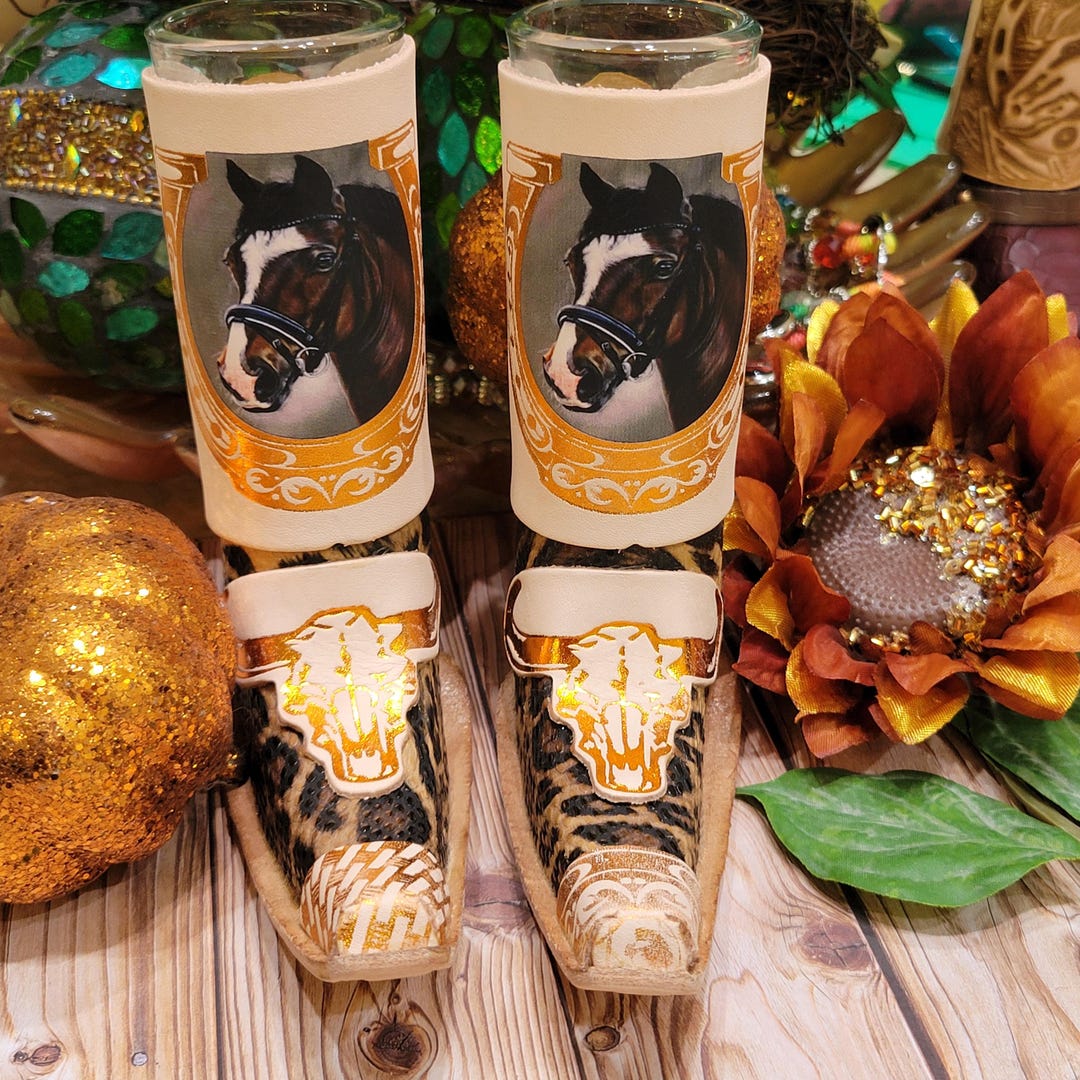 Mexican Leather Wrapped Shot Glass Table Decor, Horse Longhorn Shot ...