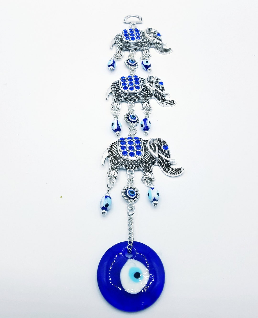 Elephants Turkish Blue Evil Eye Wall Hanging Decor With Three ...