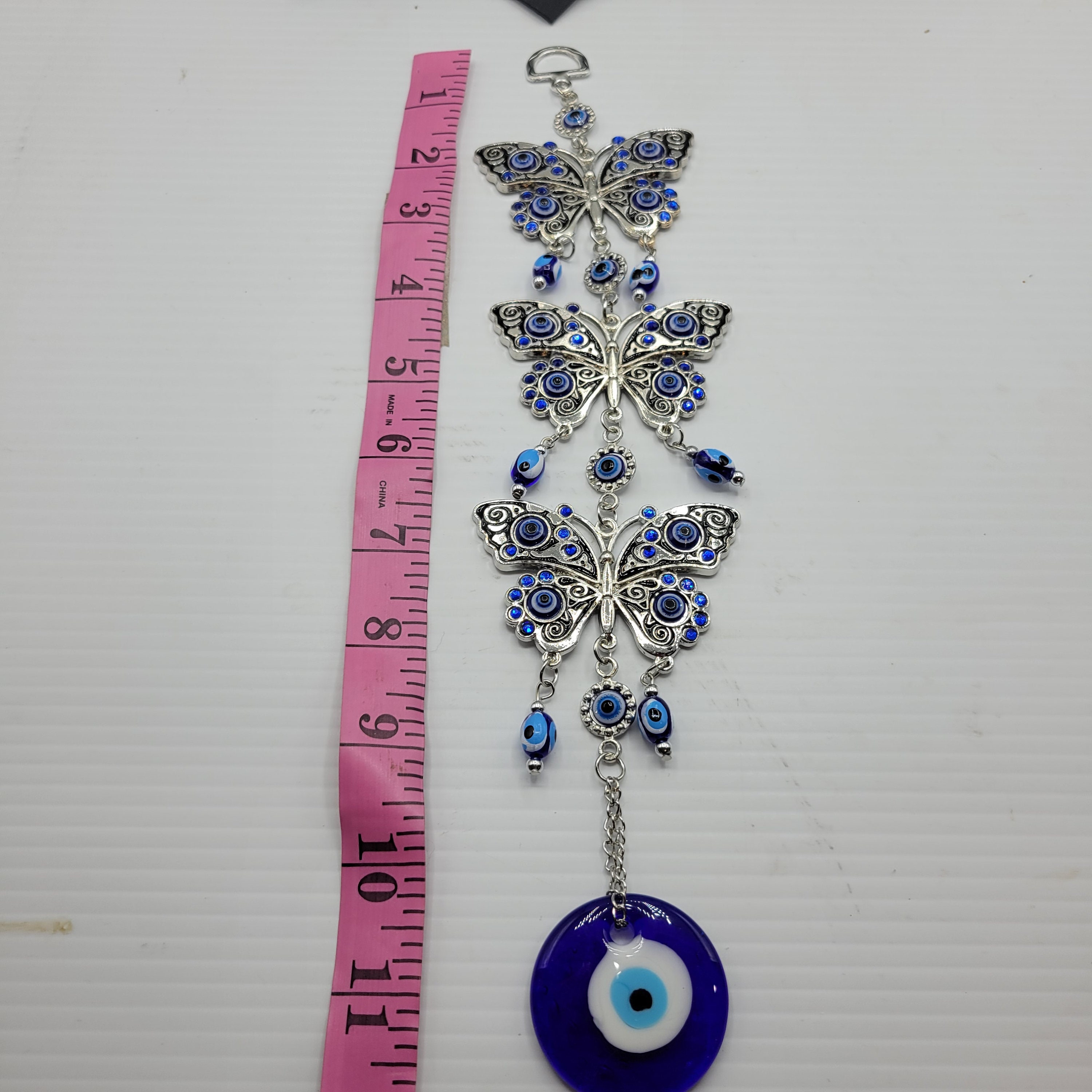Butterflies Turkish Blue Evil Eye Wall Hanging Decor With Three ...