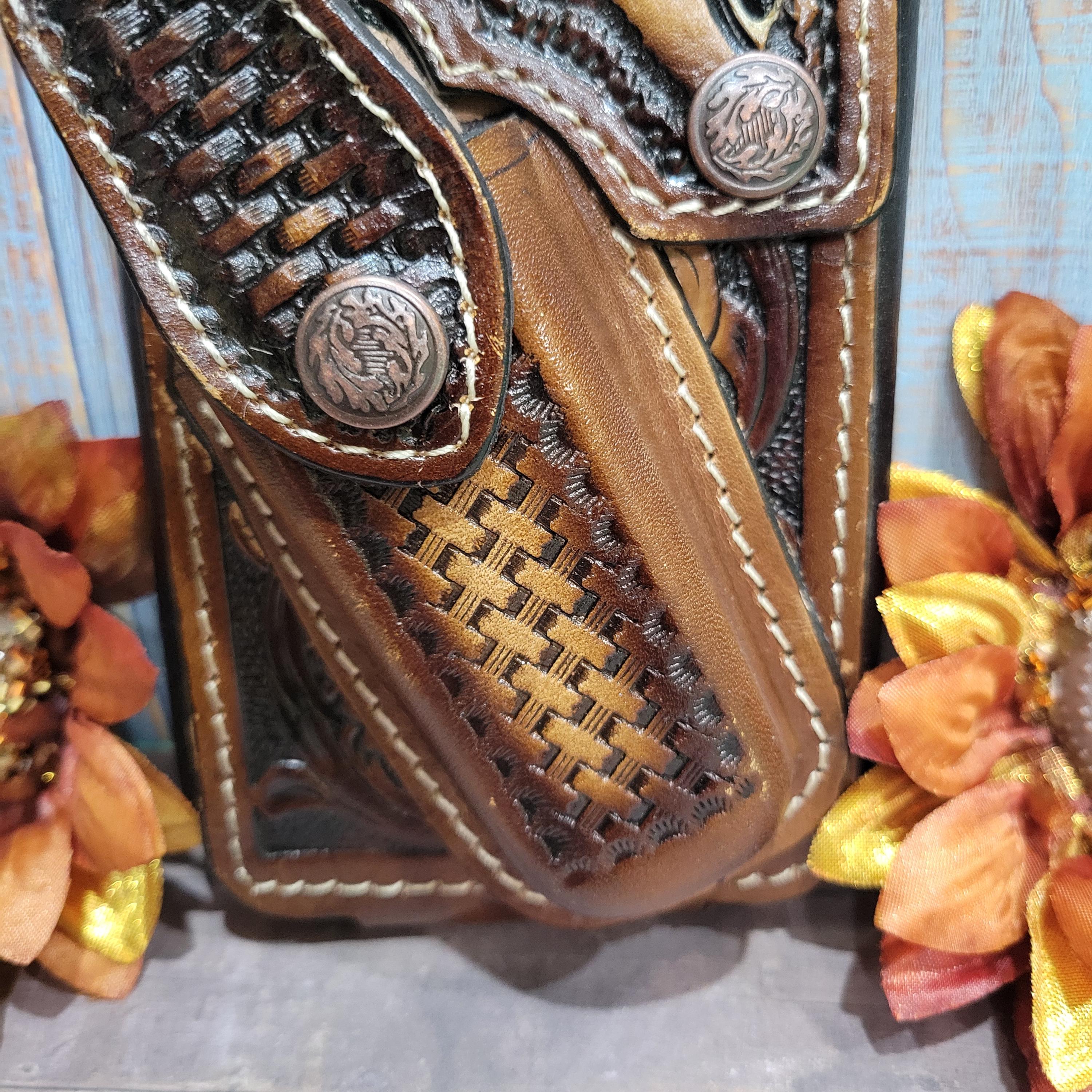 Western Phone Holster With Knife Sheath Genuine Leather Over the Belt ...