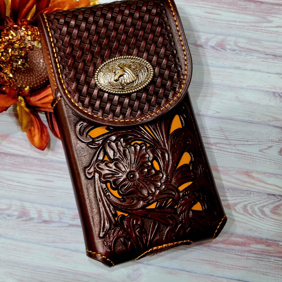 Horse Western Genuine Leather Phone Case Belt Loop Phone Holster ...