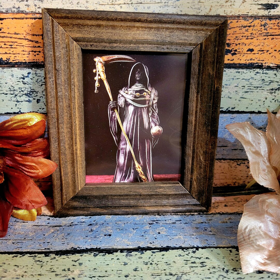 Santa Muerte-holy Death Prayer Card- Oracion in Wooden Frame 5x4 Inches ...