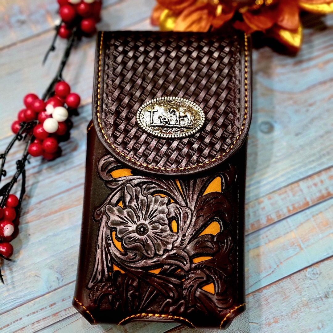 Praying Cowboy Western Phone Holster Genuine Leather Belt Loop Phone ...