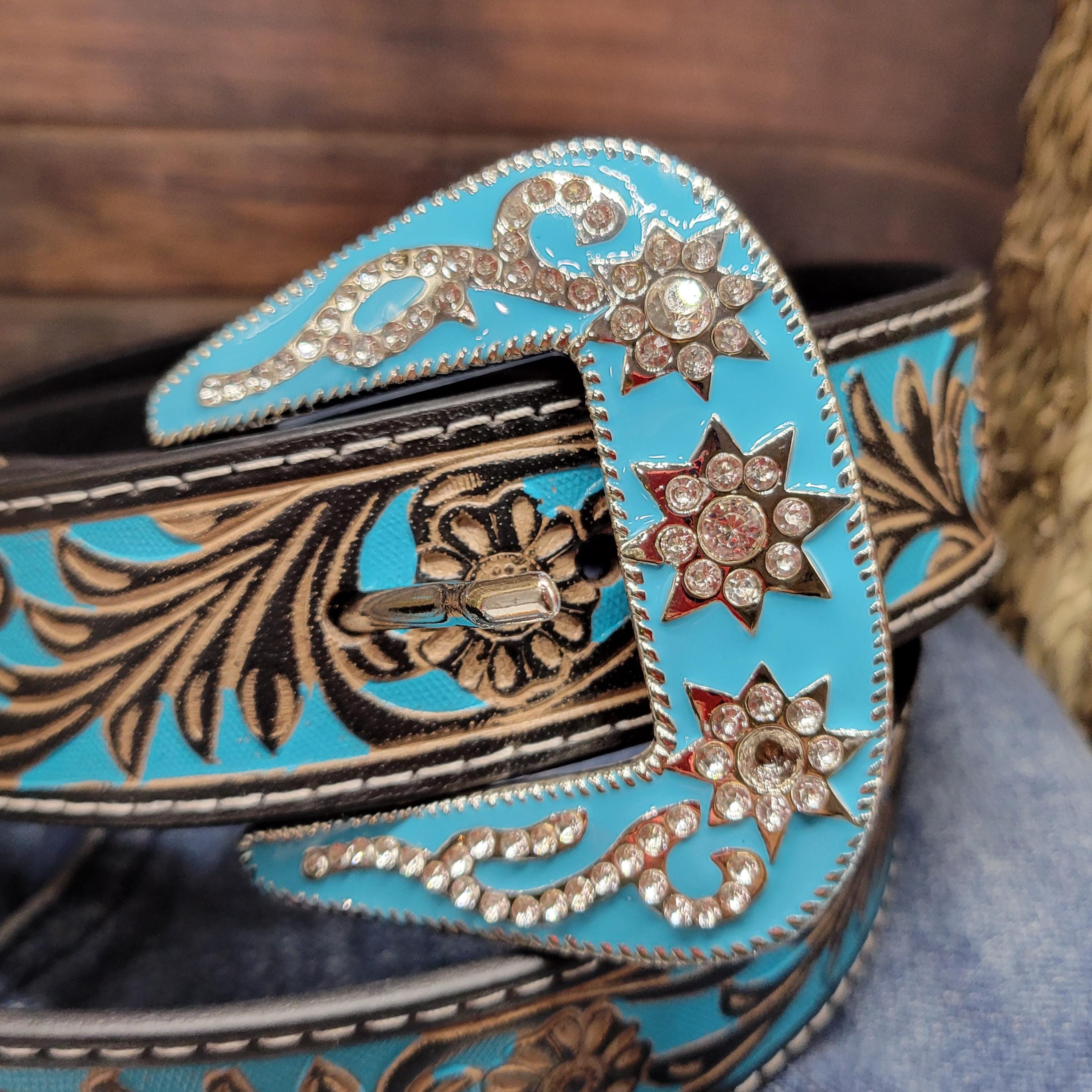 Cowgirl Turquoise Western Belt, Handtooled Genuine Leather Womens Rodeo ...