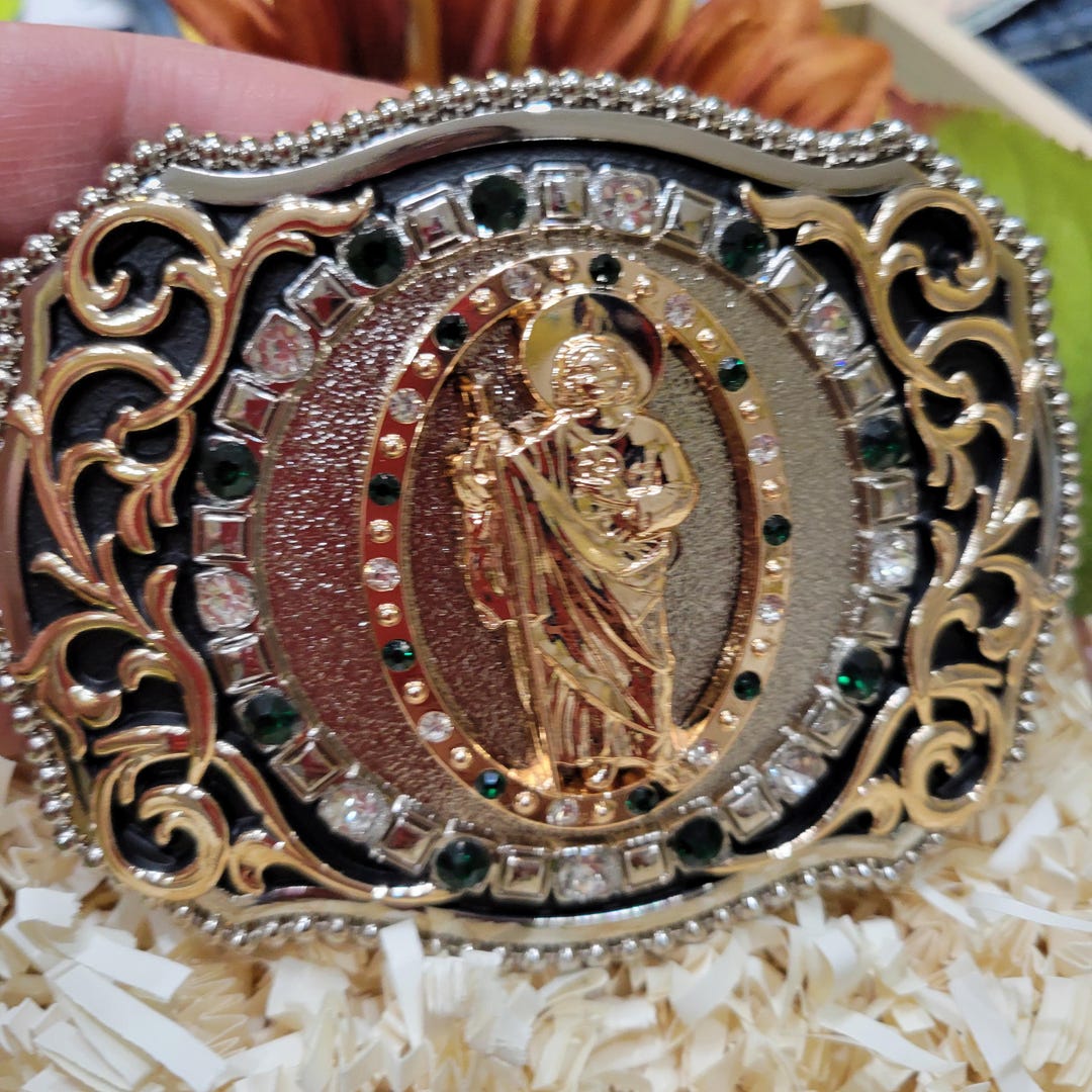 Saint Jude San Judas Western Belt Buckle Rose Tone and Silver Heavy ...
