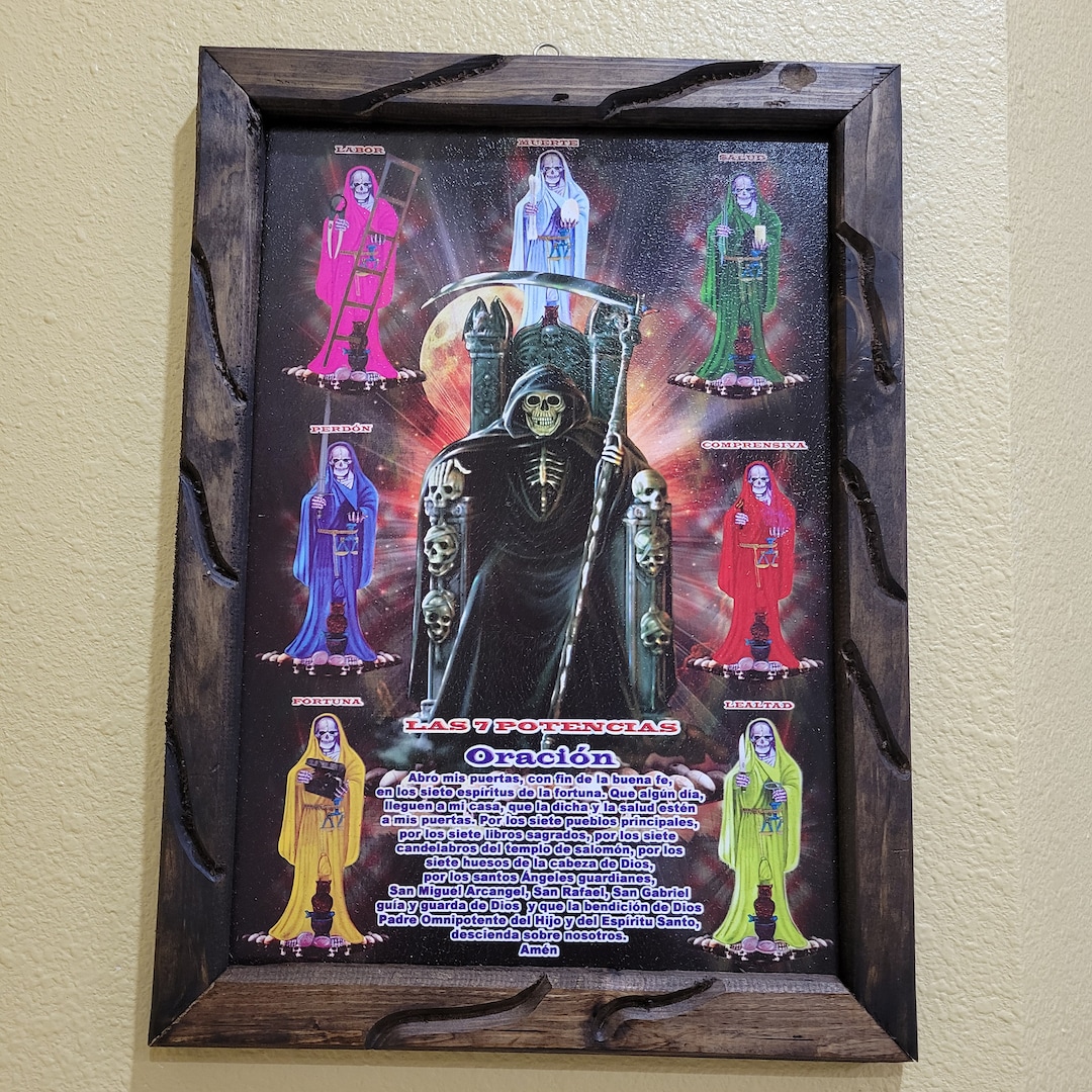 Santa Muerte 7 Potencias Wall Frame With Prayer Santisima Muerte ...