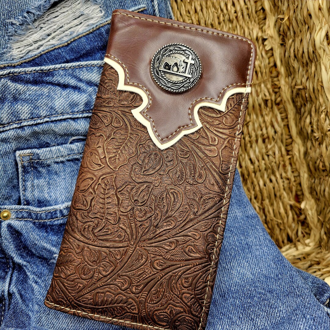 Praying Cowboy Mens Wallet Western Bifold Embossed Look Faux Leather ...