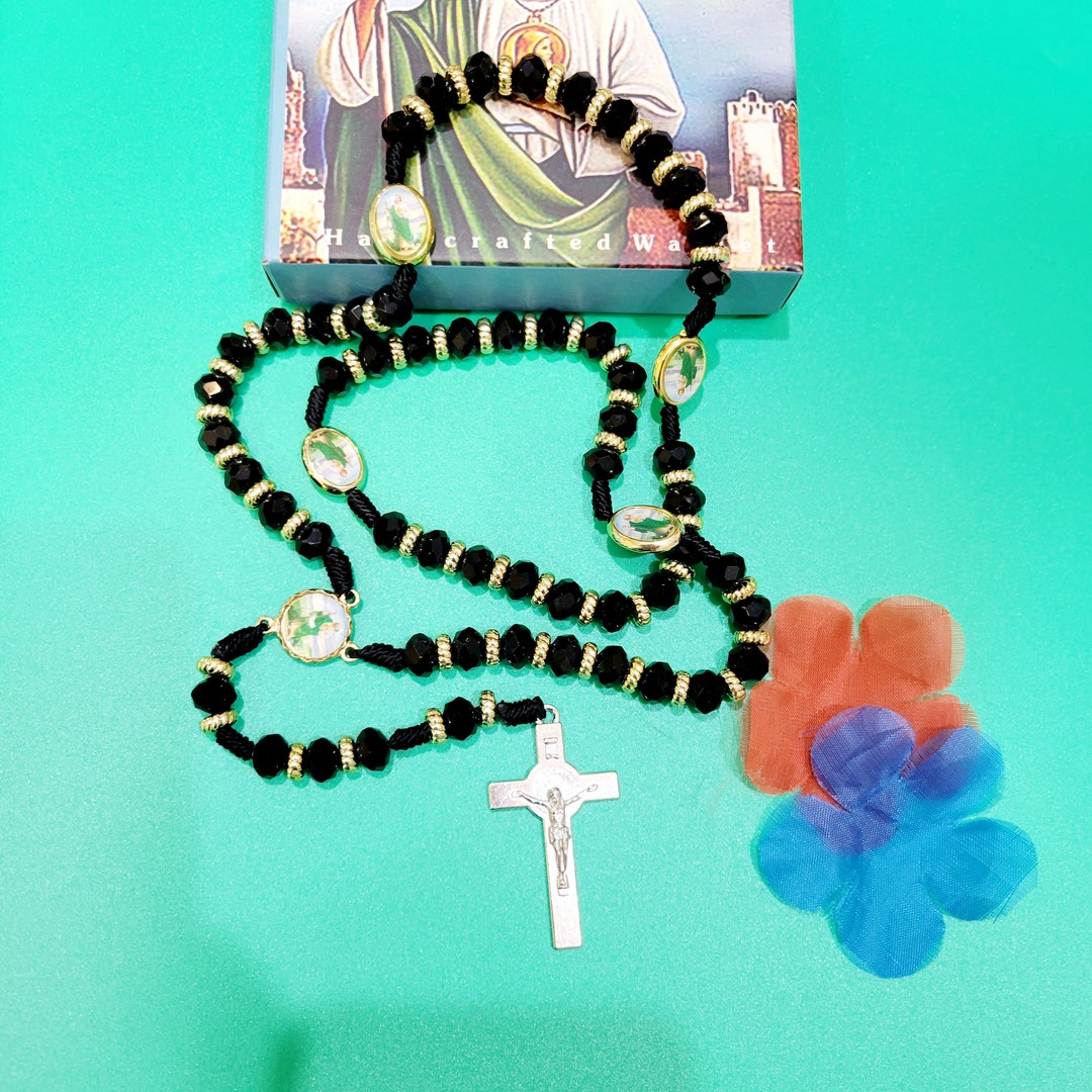 Saint Jude Rosary Necklace Crystal Beads Rosario San Judas Tadeo 10mm 2 ...
