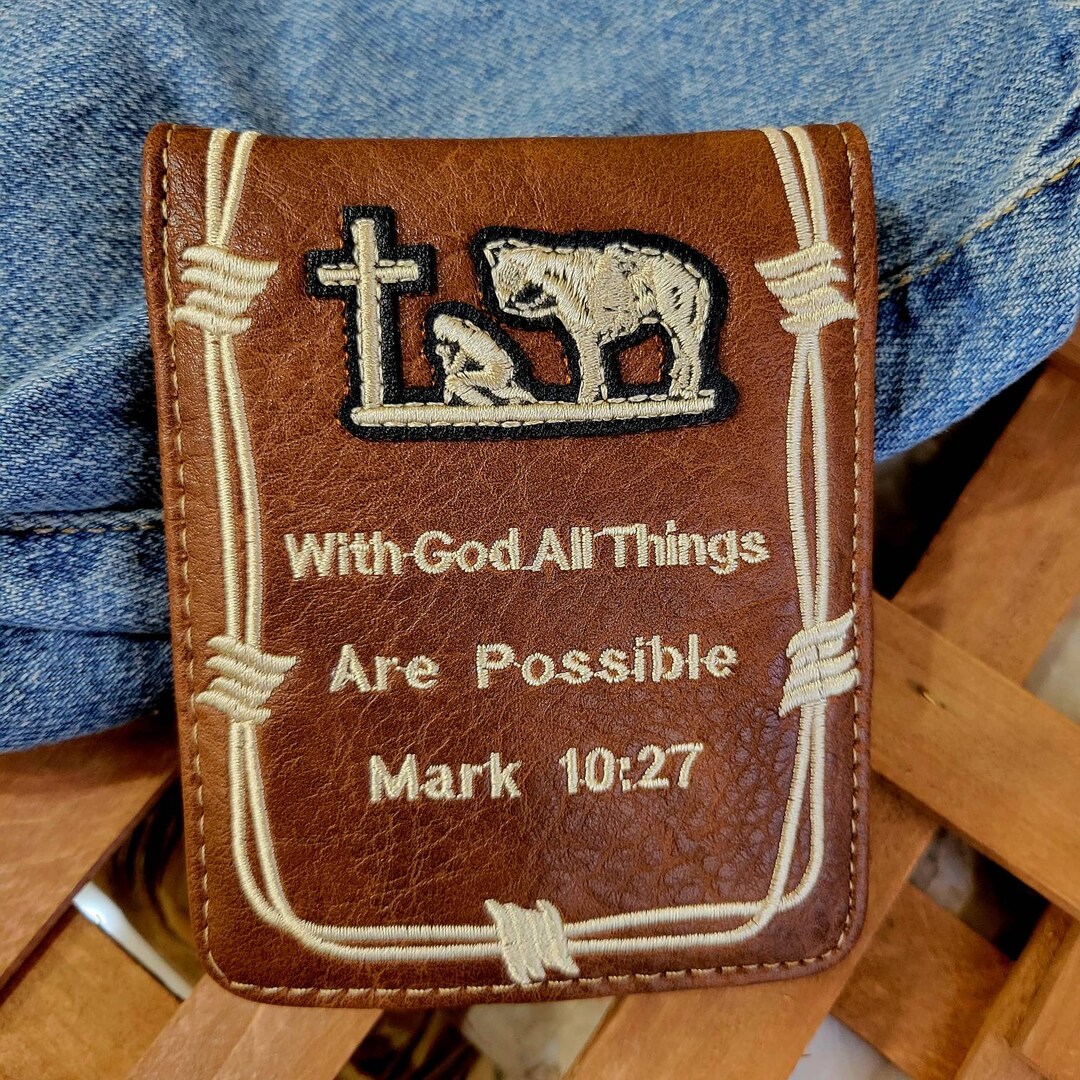 Cowboy Praying Mens Wallet Western Bifold Style W055 Brown Faux Leather ...