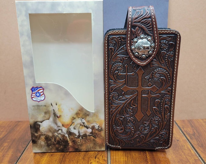 Praying Cowboy Western Cowboy Leather Phone Holster Holder Brown for ...