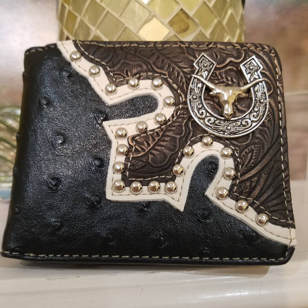 Personalized Western Wallet Longhorn Horseshoe Mens Wallet Bifold Style ...
