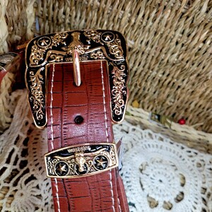 Longhorn Western Belt Cowboy Belt Genuine Leather Gold and Brown Texas ...