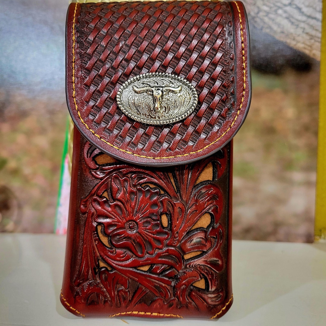 Longhorn Western Genuine Leather Phone Case Belt Loop Phone Holster ...