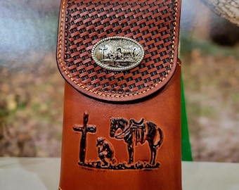 Cowboy Praying Cross Belt Loop Holster Leather Phone Case Brown ...