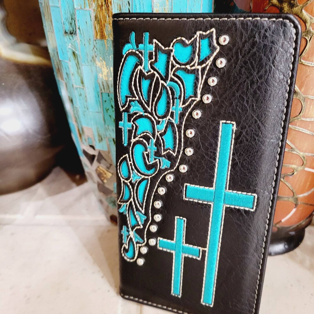 Cross Wallet Western Bifold Wallet Black and Blue With Cutouts and ...