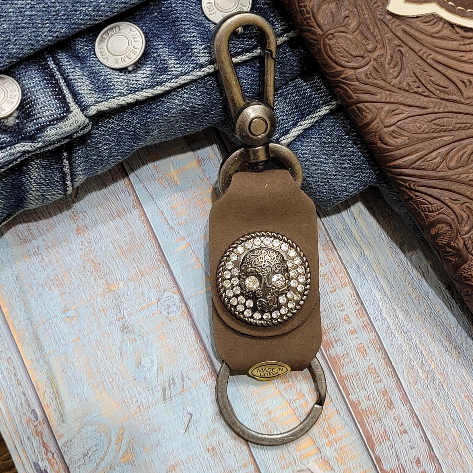 Montana West Skull Face Keychain With Key Ring Genuine Leather With ...