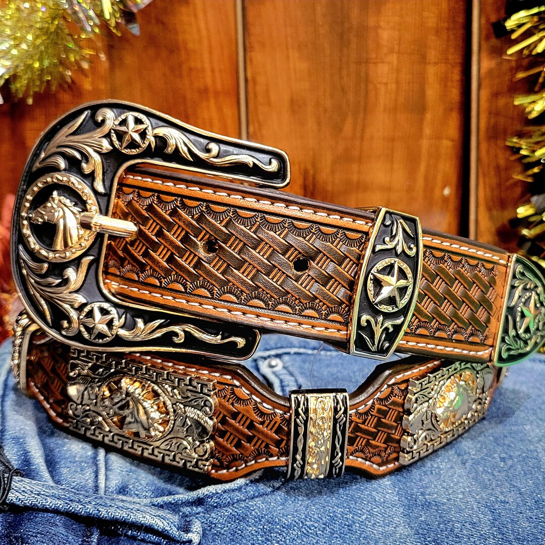 Horse Western Belt Genuine Leather Size Extra Large Cowboy Rodeo Belt ...