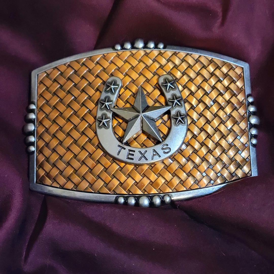 Texas Star Basketweave Belt Buckle Western Cowboy Bronze - Etsy