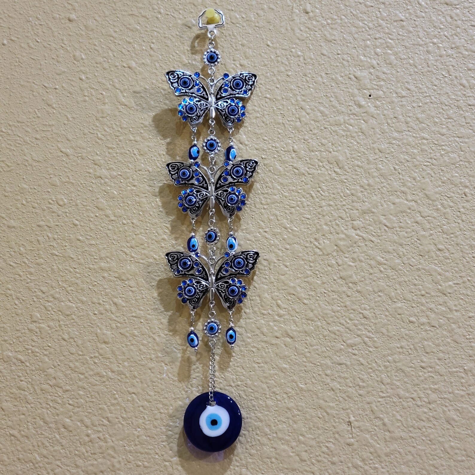 Butterflies Turkish Blue Evil Eye Wall Hanging Decor With Three ...