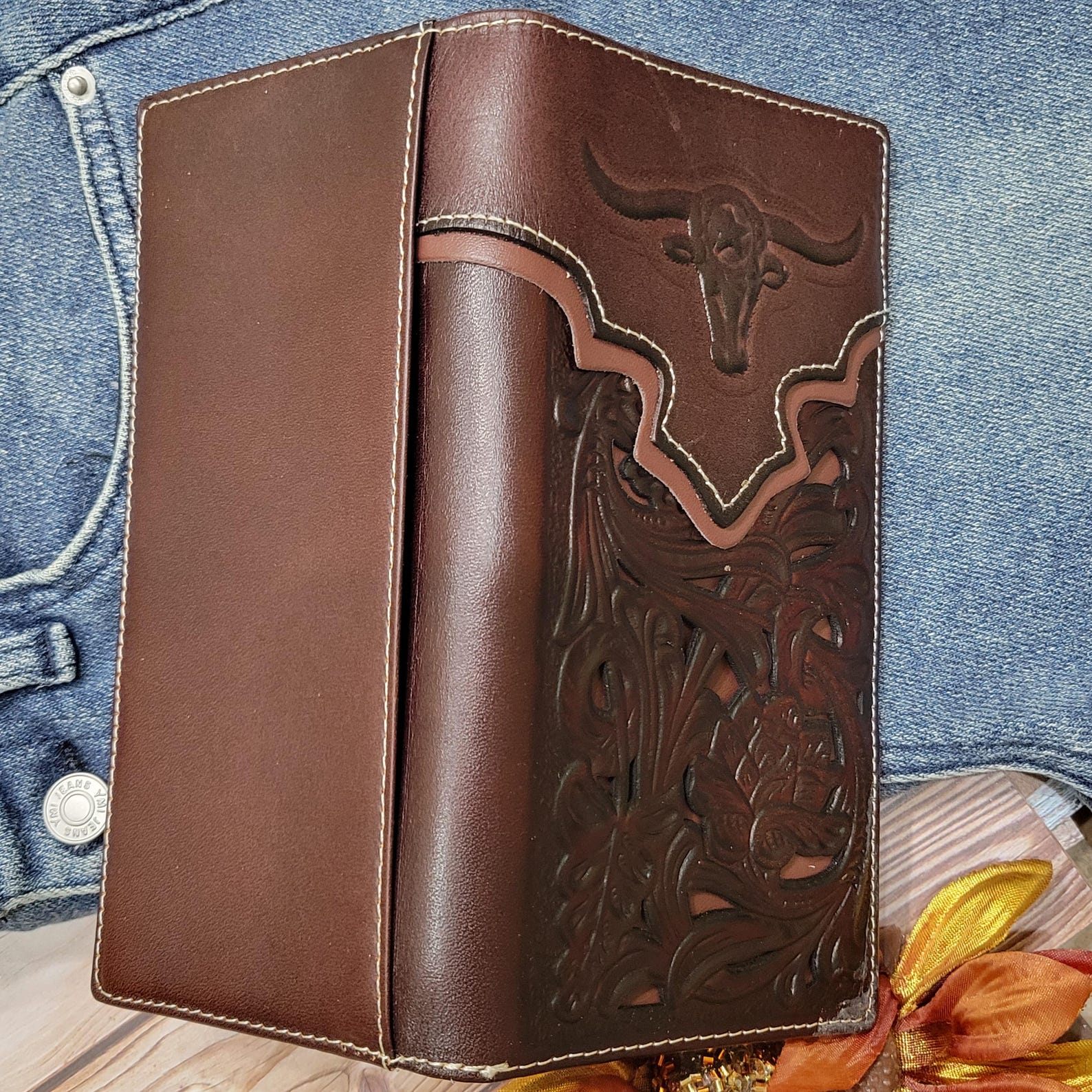 Longhorn Western Wallet Texas Star GENUINE LEATHER Wallet Cowboy Rodeo ...