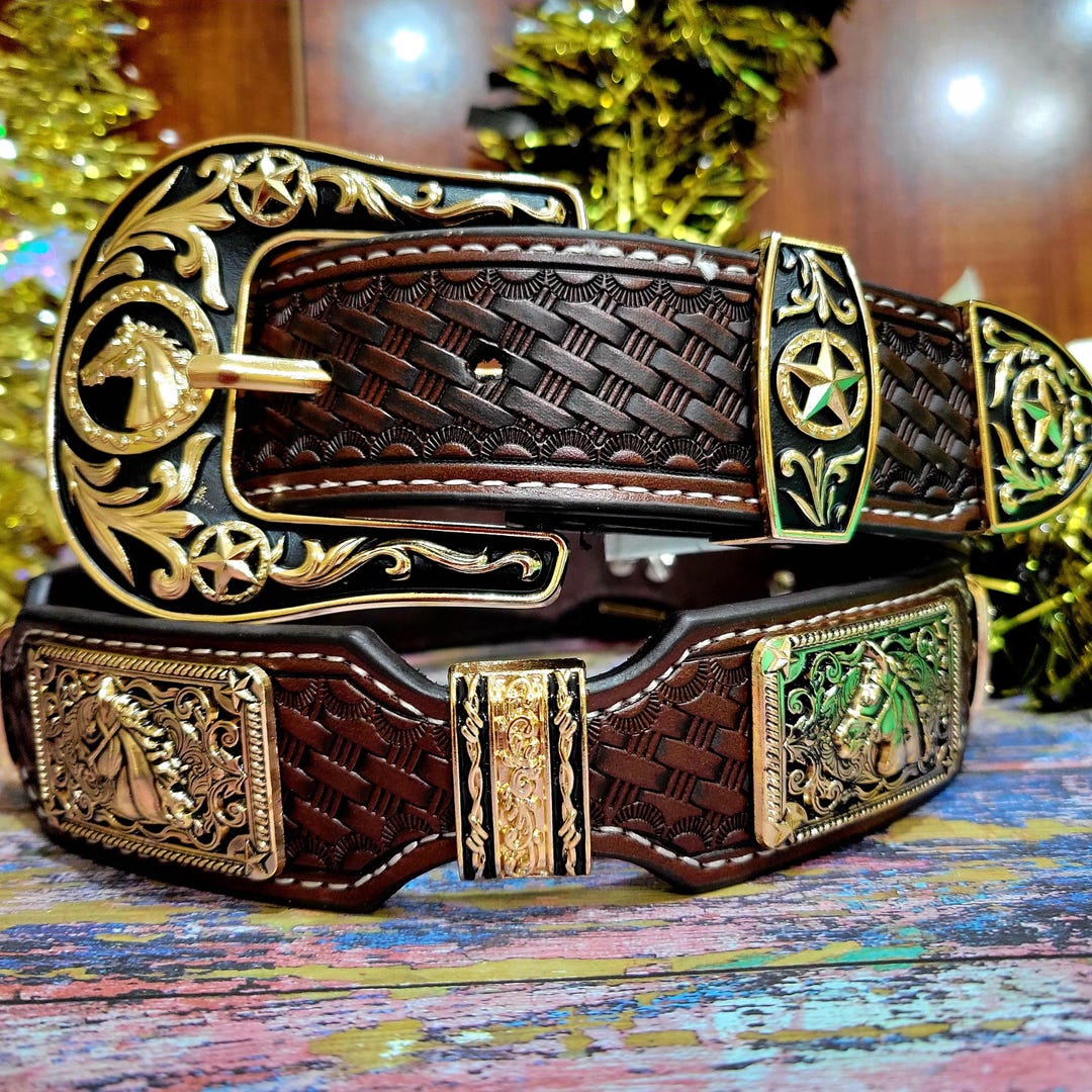 Horse Western Belt Genuine Leather Size Large Cowboy Rodeo Belt Concho ...