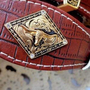 Longhorn Western Belt Cowboy Belt Genuine Leather Gold and Brown Texas ...
