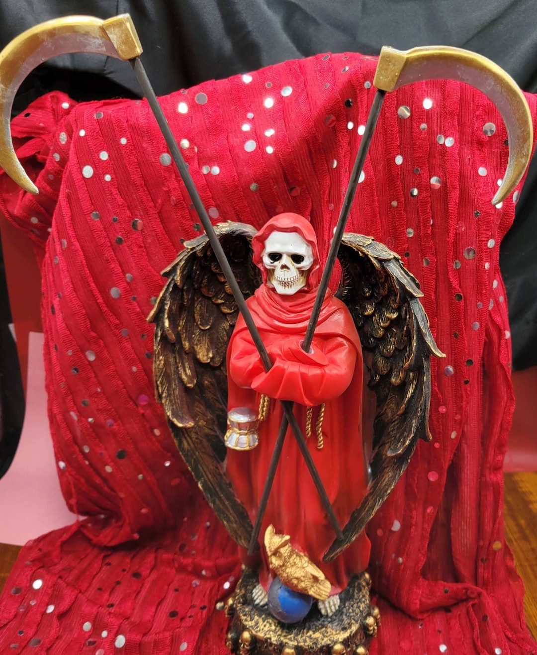 Santa Muerte Red Statue 12 Inch With Wings and Two Scythes for Love ...
