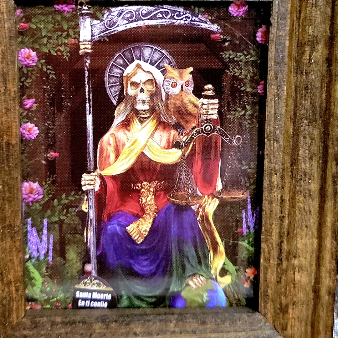 Santa Muerte-holy Death Prayer Card Oracion in Wooden Frame 5x4 Inches ...