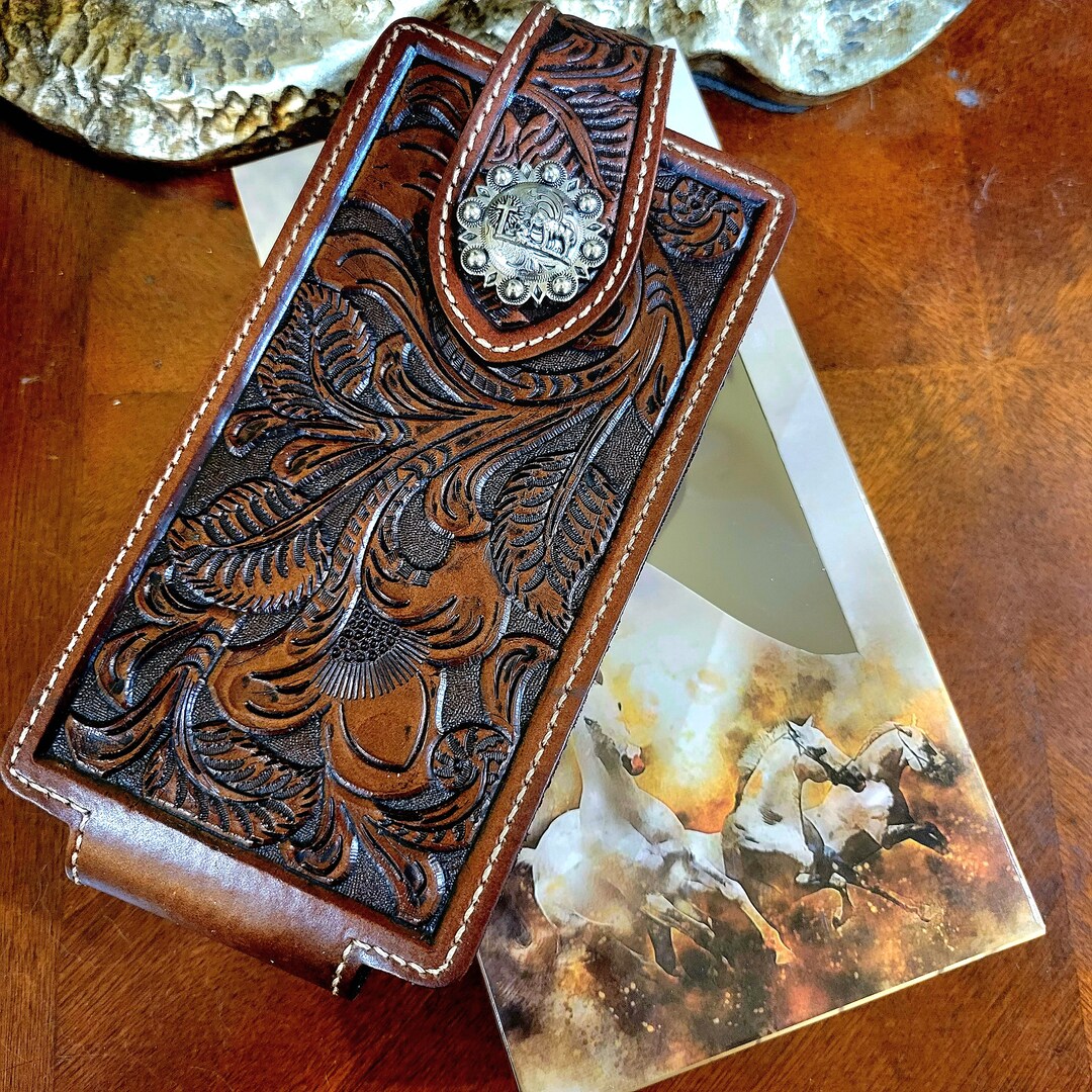 Praying Cowboy Western Cowboy Leather Phone Holster Holder Brown for ...