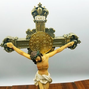 INRI Crucifix Jesus Christ Figurine Table Stand Altar Piece Antique ...