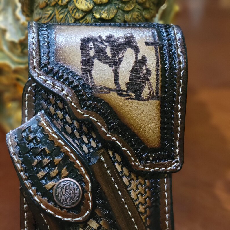 Praying Cowboy Phone Holster With Knife Sheath Religious Genuine ...